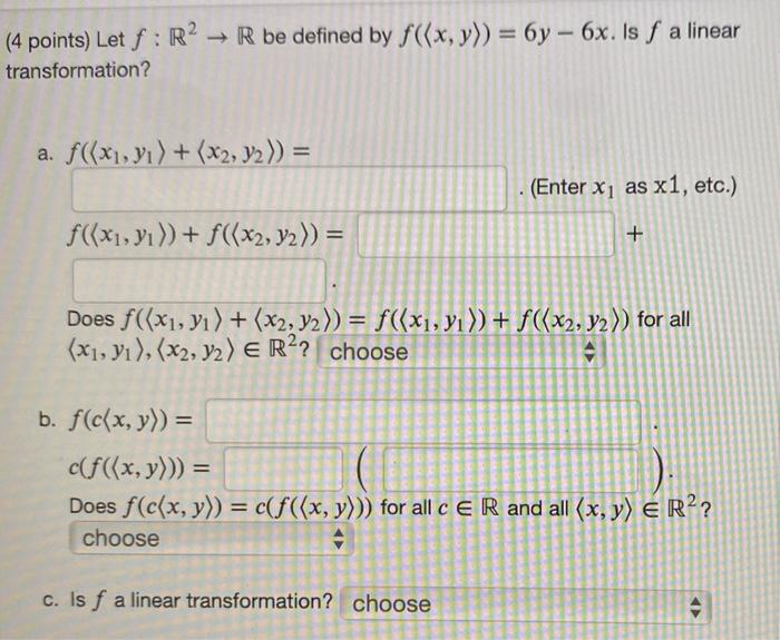 Solved (4 points) Let f: R2 → R be defined by f(x, y)) = 6y | Chegg.com