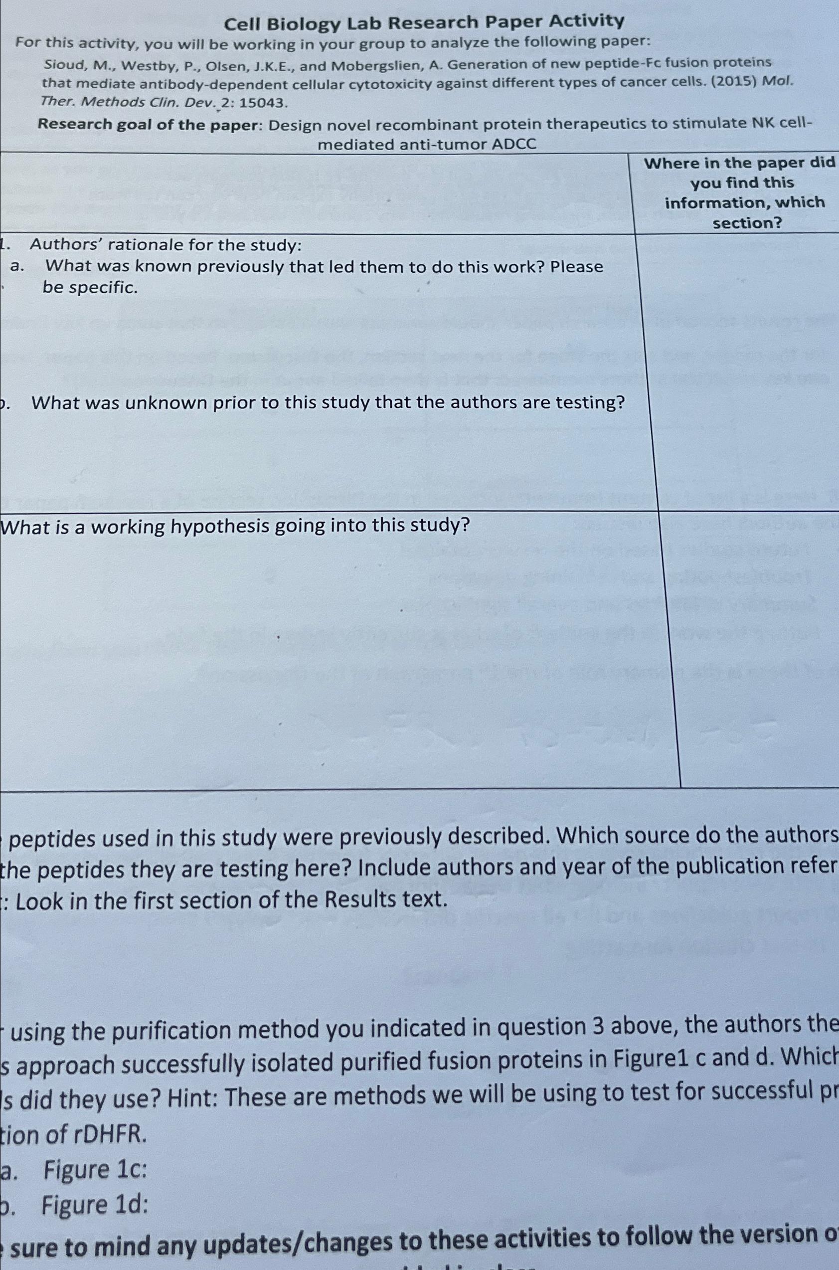 Solved Cell Biology Lab Research Paper ActivityFor this | Chegg.com