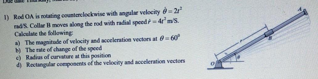 Solved Rod OA is rotating counterclockwise with angular | Chegg.com