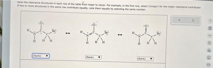 Solved Rank the resonance structures in each row of the | Chegg.com
