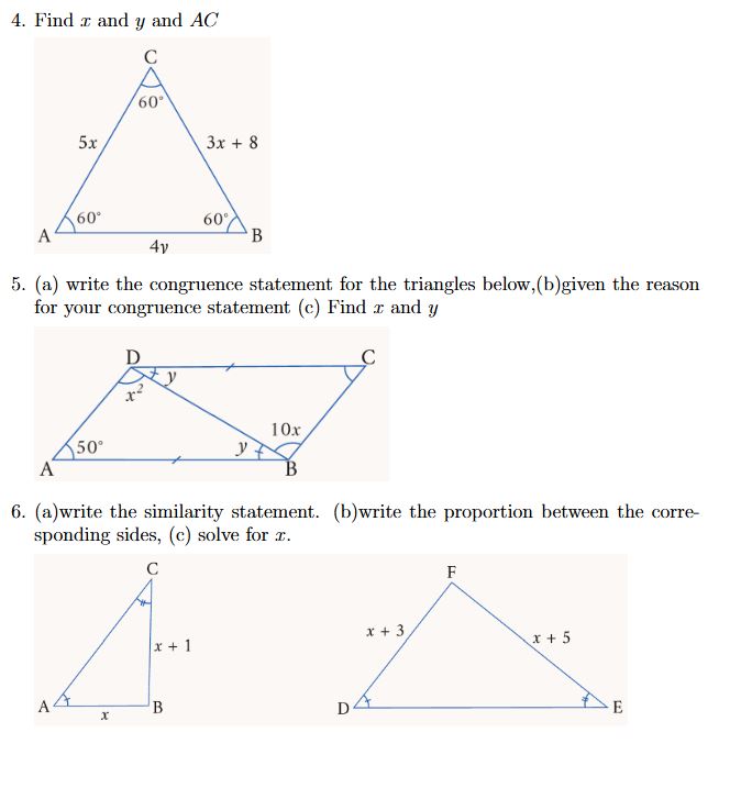 Solved 4. ﻿Find \( ﻿x \) ﻿and \( ﻿y \) ﻿and \( ﻿A C \)5. (a) | Chegg.com