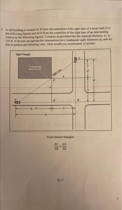 Solved 5. A tall building is located 45 ft from the | Chegg.com