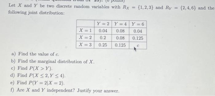 Solved Let X and Y be two discrete random variables with | Chegg.com