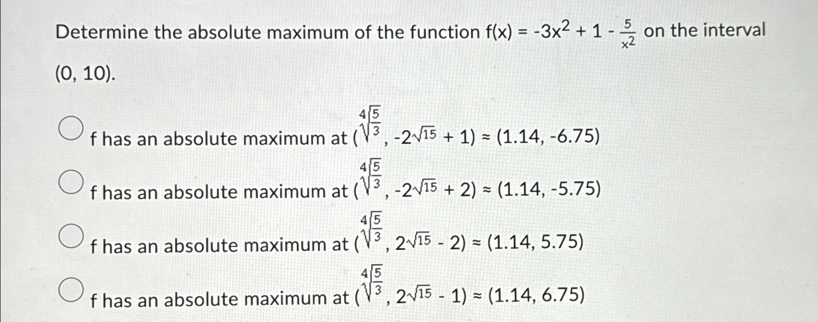 Solved Determine the absolute maximum of the function | Chegg.com