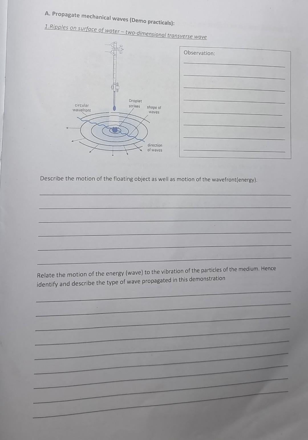 Solved A. Propagate mechanical waves (Demo practicals): 1. | Chegg.com