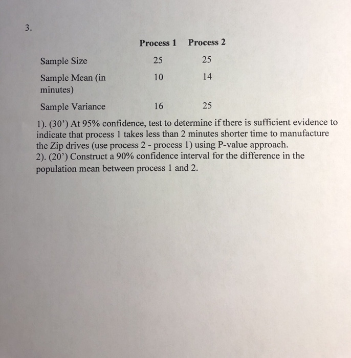 Solved Size 25 25 1014 Sample Mean (in minutes) 16 25Sample | Chegg.com