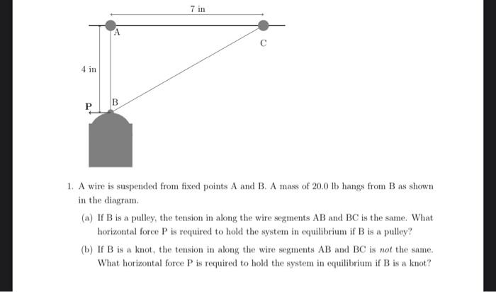 Solved 7 in P B 1. A wire is suspended from fixed points A | Chegg.com