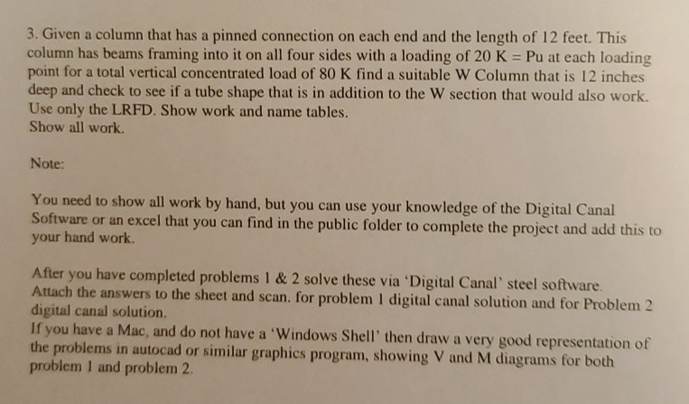 Solved 3. Given a column that has a pinned connection on | Chegg.com