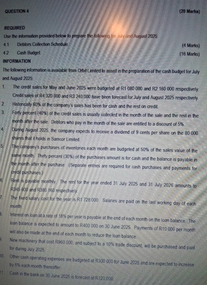 QUESTION 4(20 ﻿Marka)REQUIREDUse the information | Chegg.com