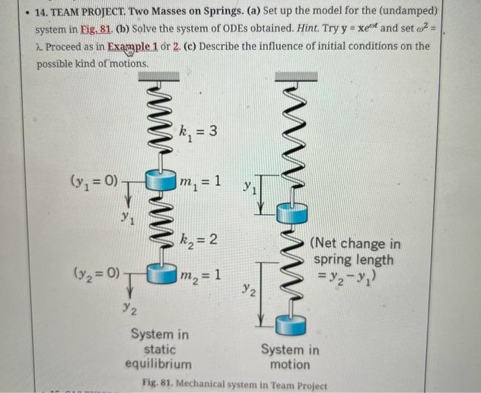 Solved 14. TEAM PROJECT. Two Masses on Springs. (a) Set up | Chegg.com