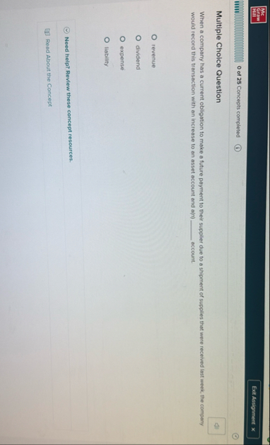 Solved Mccrawपता0 ﻿of 25 ﻿Concepts completedMultiple Choice | Chegg.com