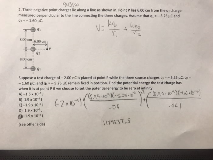 Solved 943950 2. Three negative point charges lie along a | Chegg.com