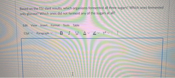 Solved Based on the TSI slant results, which organisms | Chegg.com