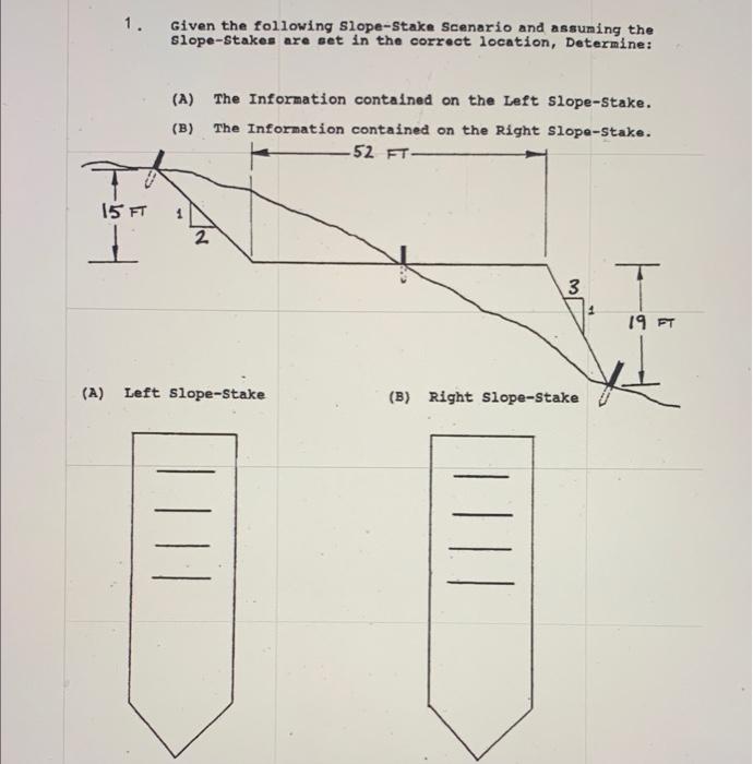 Solved 1. Given the following Slope-stake Scenario and | Chegg.com