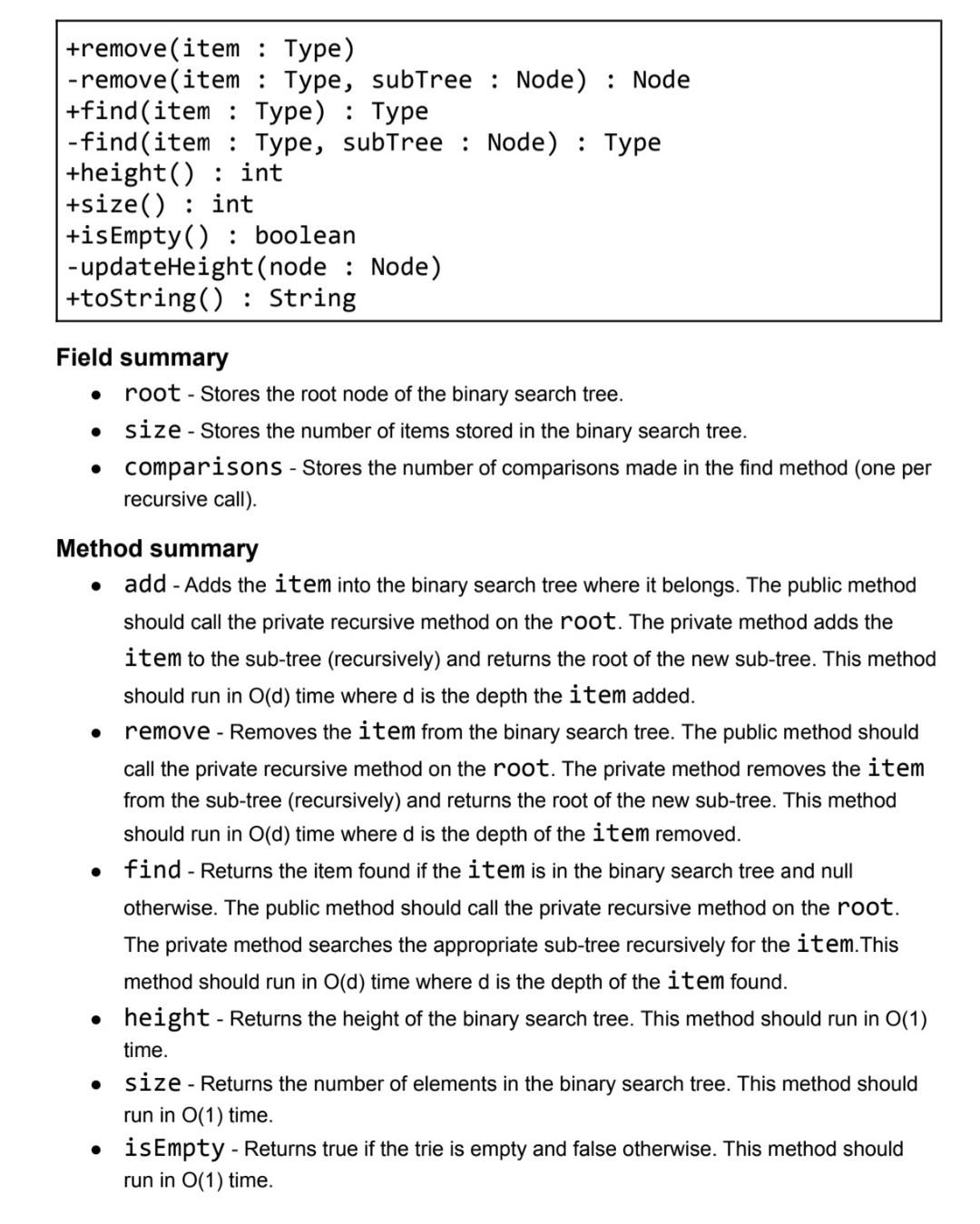 Solved Java, please use the method names included in the API | Chegg.com