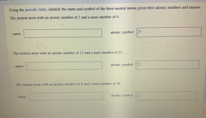 Solved Using the periodic table, identify the name and | Chegg.com