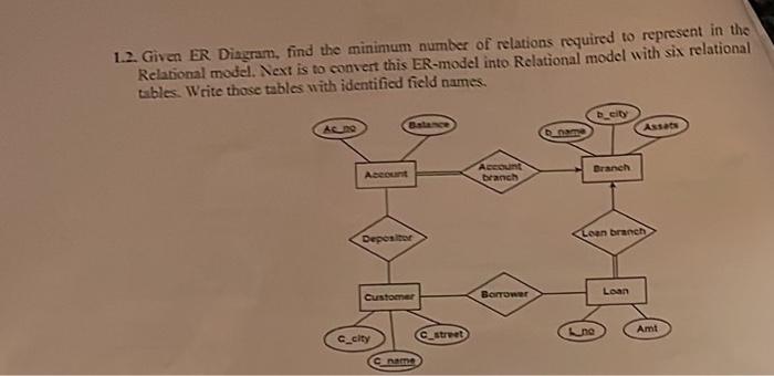 Solved 1.2. Given ER Disgram, find the minimum number of | Chegg.com Solved 1.2. Given ER Disgram, find the minimum number of | Chegg.com