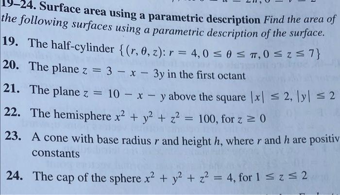 Solved 4. Surface area using a parametric description Find | Chegg.com