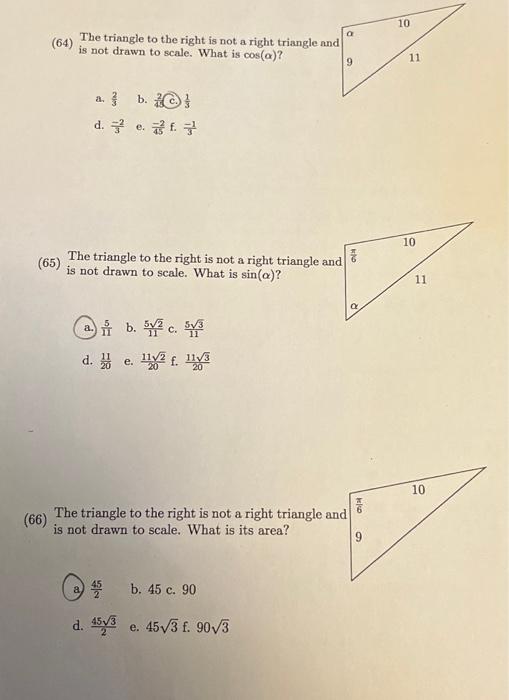 Solved (65) The triangle to the right is not a right | Chegg.com