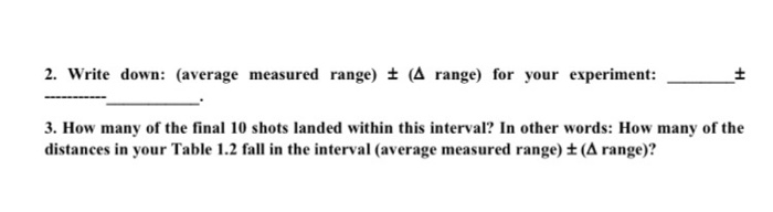 2. Write down: (average measured range) + (A range) | Chegg.com
