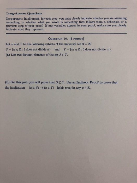 Solved Long-Answer Questions Important: In all proofs, for | Chegg.com
