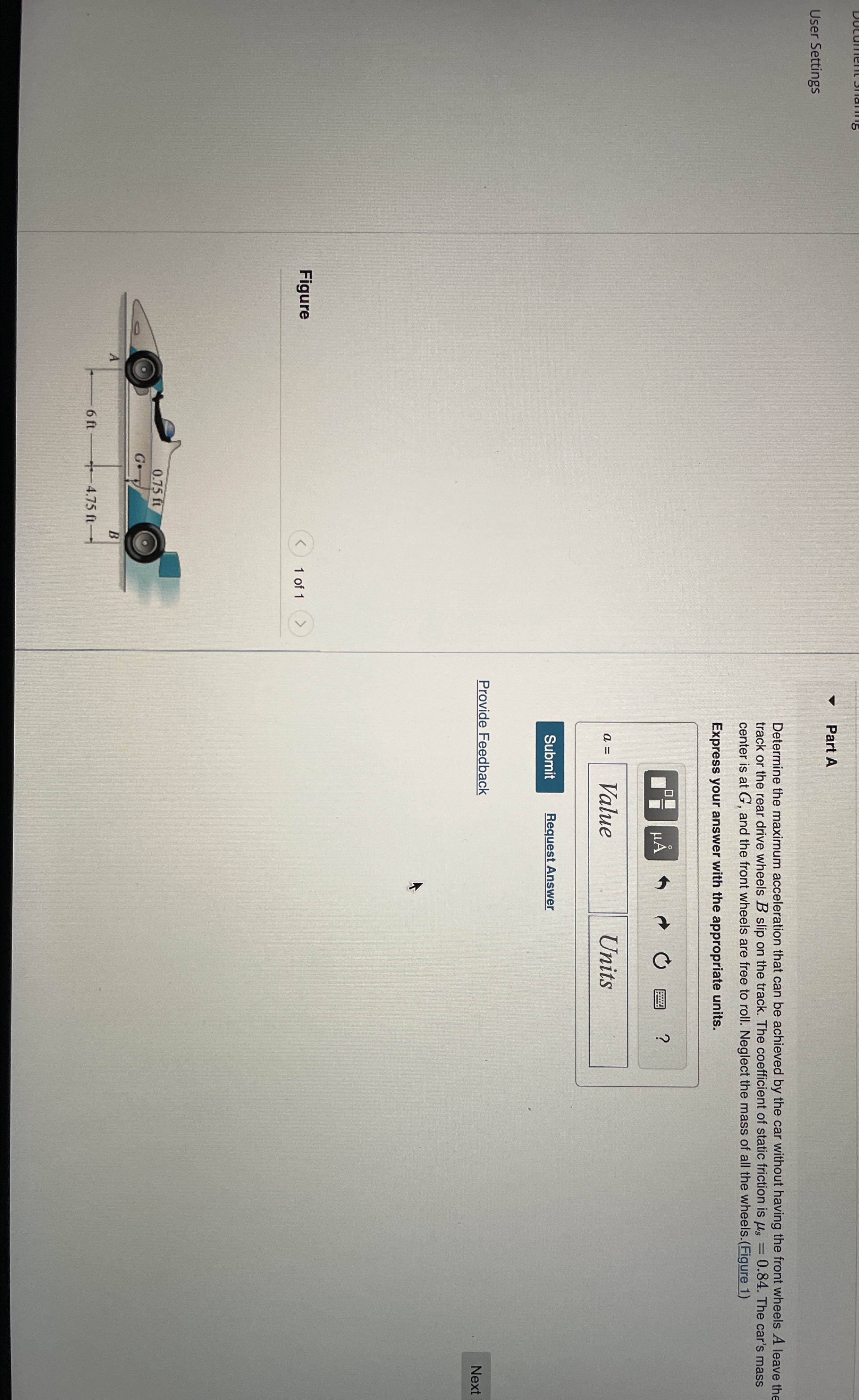 Solved User SettingsPart ADetermine the maximum acceleration | Chegg.com