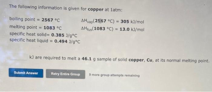 Solved The following information is given for copper at 1 | Chegg.com