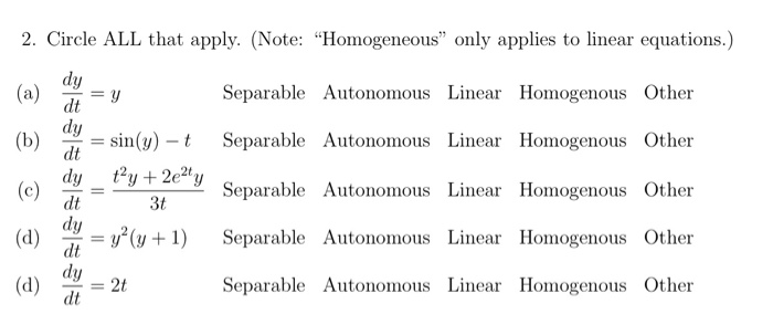 Solved 2. Circle ALL that apply. (Note: "Homogeneous” only | Chegg.com