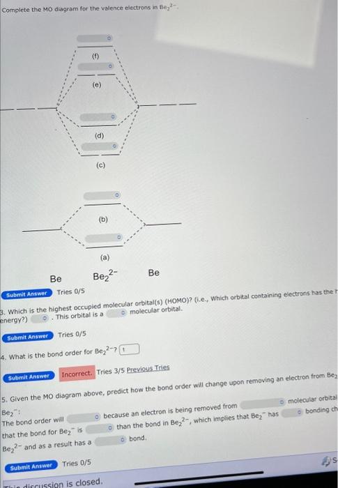 Solved Complete the MO diagram for the valence electrons in | Chegg.com