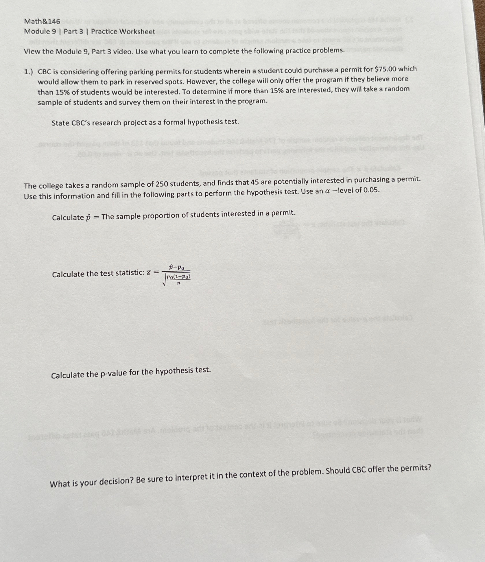 Solved Math&146Module 9 | ﻿Part 3 | ﻿Practice WorksheetView | Chegg.com