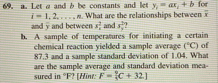 Solved a. Let a and b be constants and let yi=axi+b for | Chegg.com