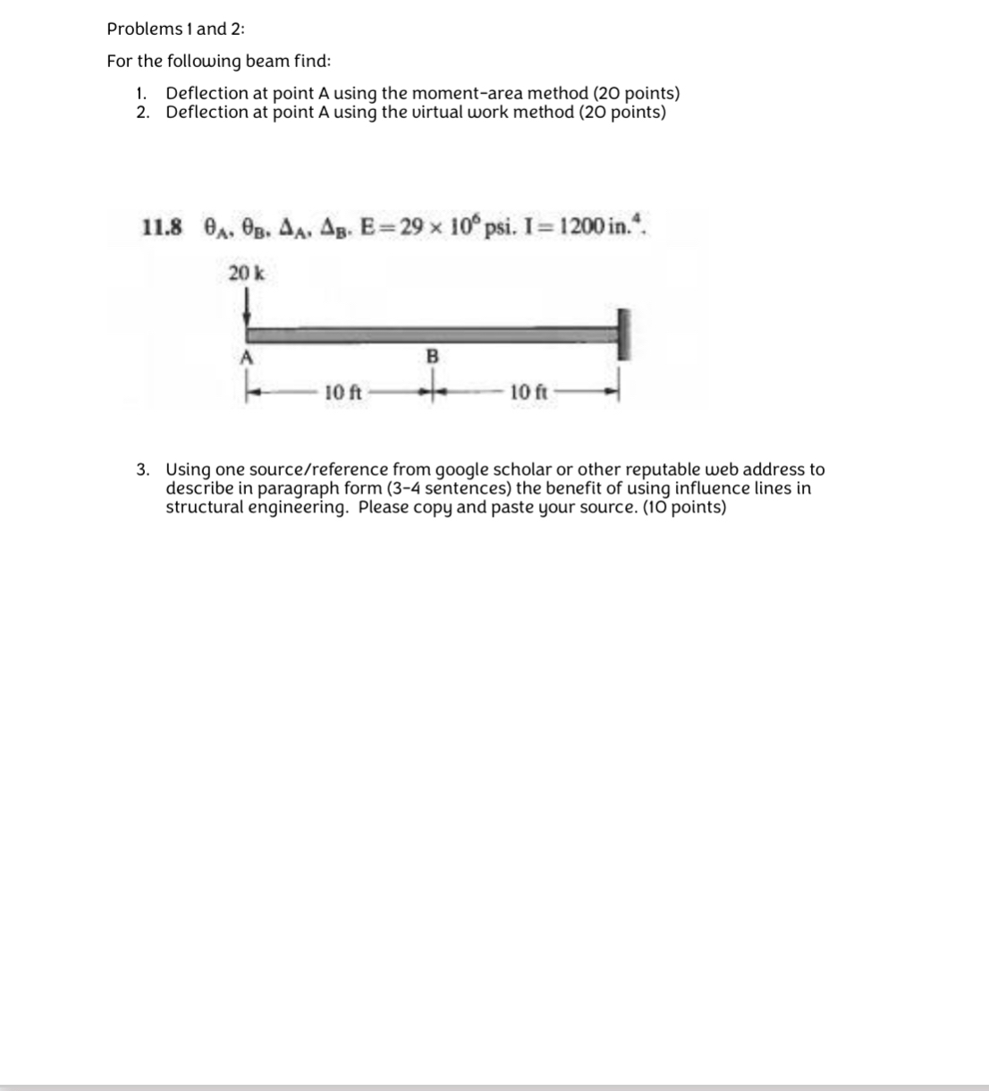 Solved Problems 1 ﻿and 2:For the following beam | Chegg.com