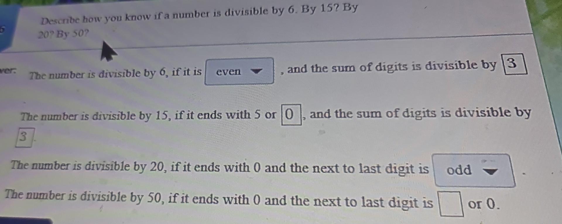 Solved Describe how you know if a number is divisible by 6. | Chegg.com