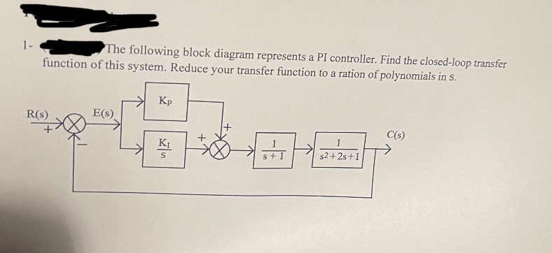 Solved The following block diagram represents a PI | Chegg.com