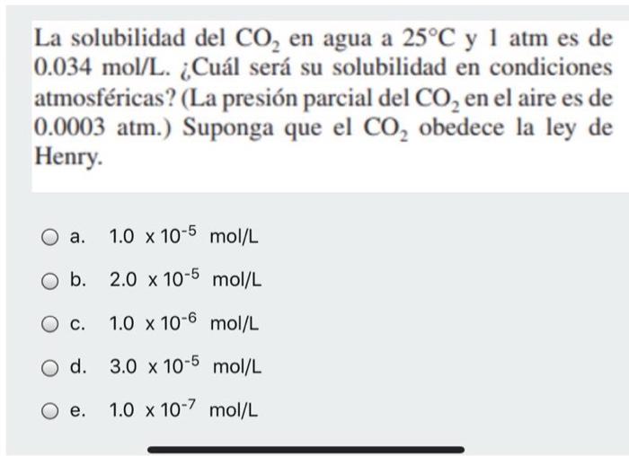 Solved The solubility of CO2 in water at 25°C and 1 atm is | Chegg.com