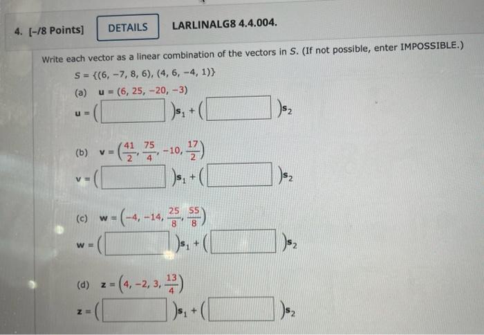 Solved Write each vector as a linear combination of the | Chegg.com
