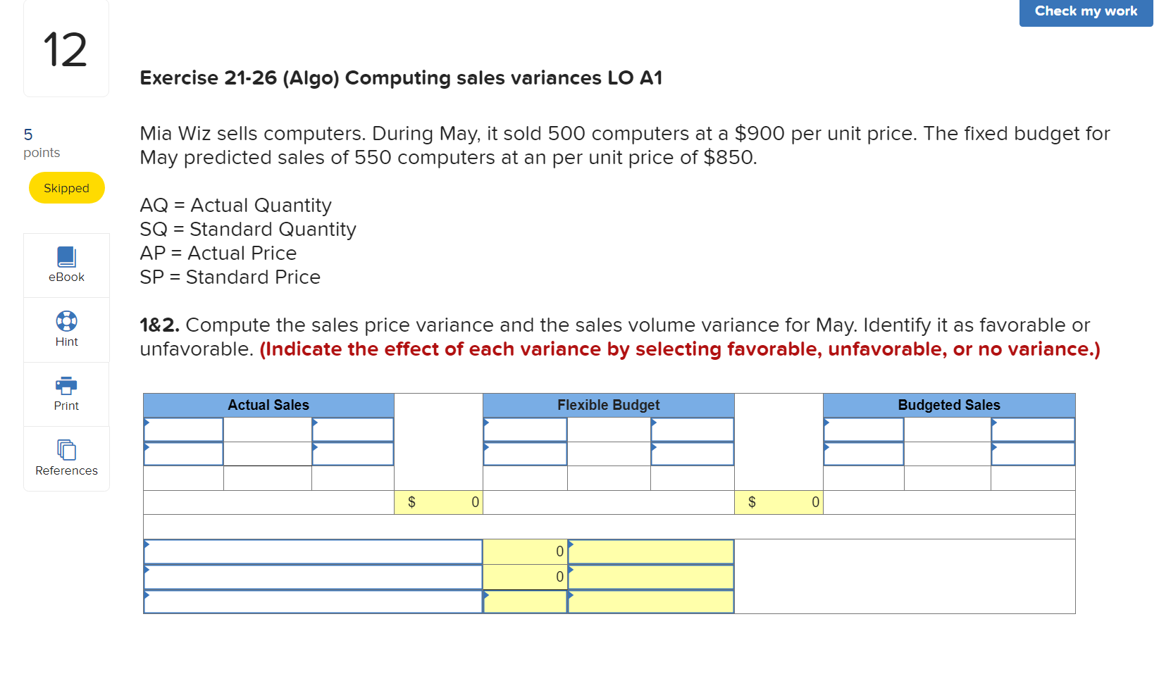 Solved Exercise 21-26 (Algo) ﻿Computing sales variances LO | Chegg.com
