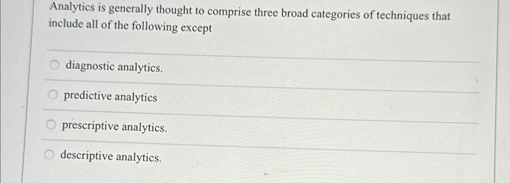 Solved Analytics is generally thought to comprise three | Chegg.com