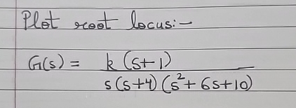 Solved Plot root locus:-G(s)=k(s+1)s(s+4)(s2+6s+10).Plot it | Chegg.com