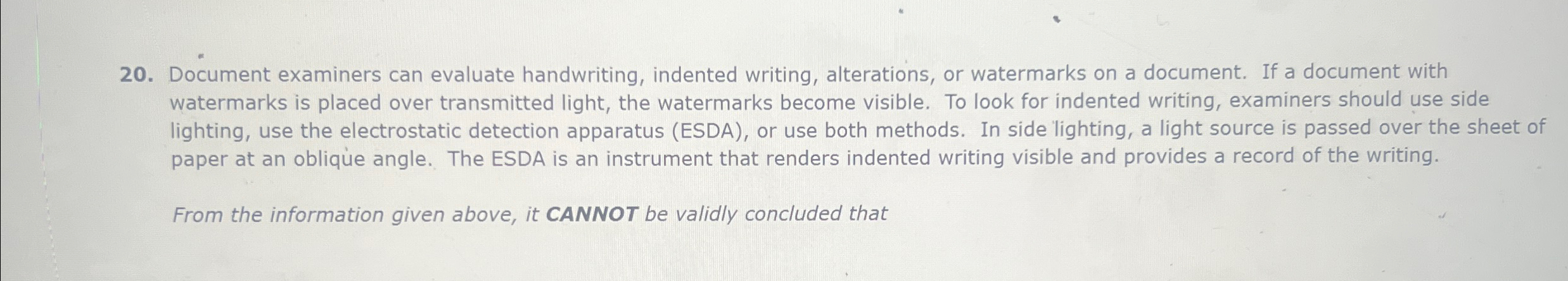 Solved Document examiners can evaluate handwriting, indented | Chegg.com