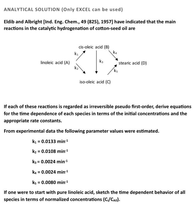 ANALYTICAL SOLUTION Only EXCEL Can Be Used Eldib Chegg