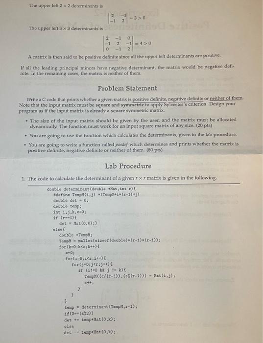 Solved Experiment-2 Positive Definiteness of a Matrix | Chegg.com