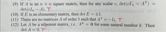 Solved (9) If A is an n x n square matrix, then for any | Chegg.com