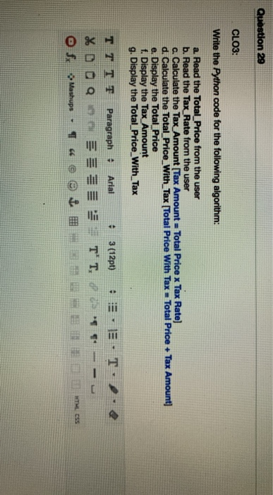 Solved Question 29 Clo3 Write The Python Code For The 0906