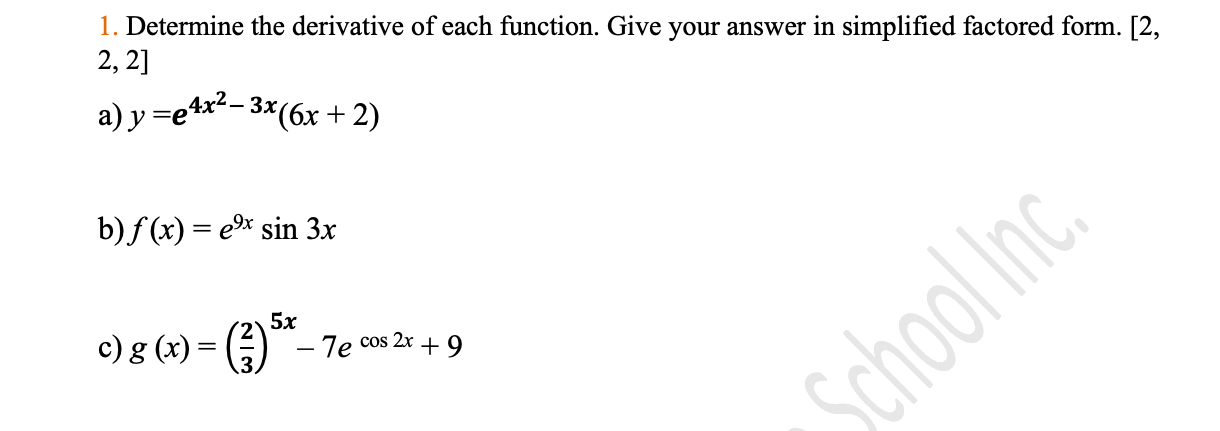 Solved Determine the derivative of each function. Give your | Chegg.com