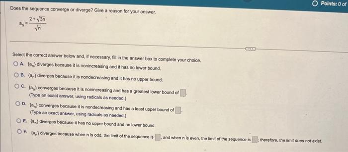 Solved Does the sequence comverge or divergo? Give a reason | Chegg.com