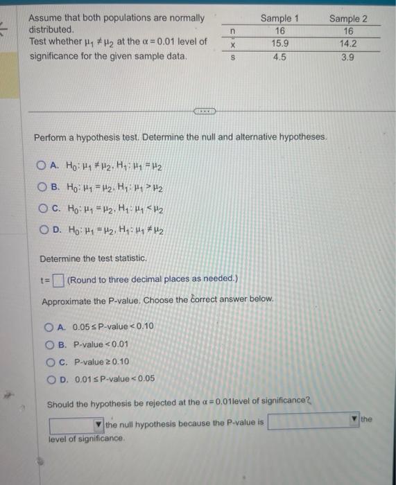 Solved Assume that both populations are normally | Chegg.com