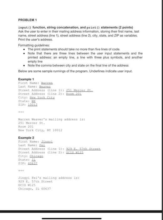 Solved Problem 1 Input Function String Concatenation