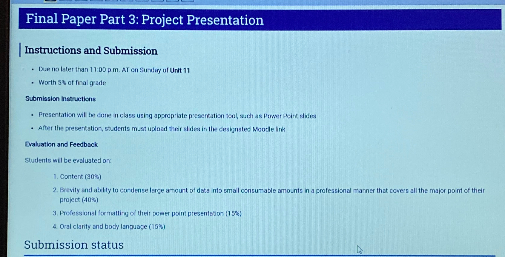 Solved Final Paper Part 3: Project PresentationInstructions | Chegg.com