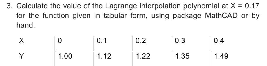 Solved 3. Calculate the value of the Lagrange interpolation | Chegg.com